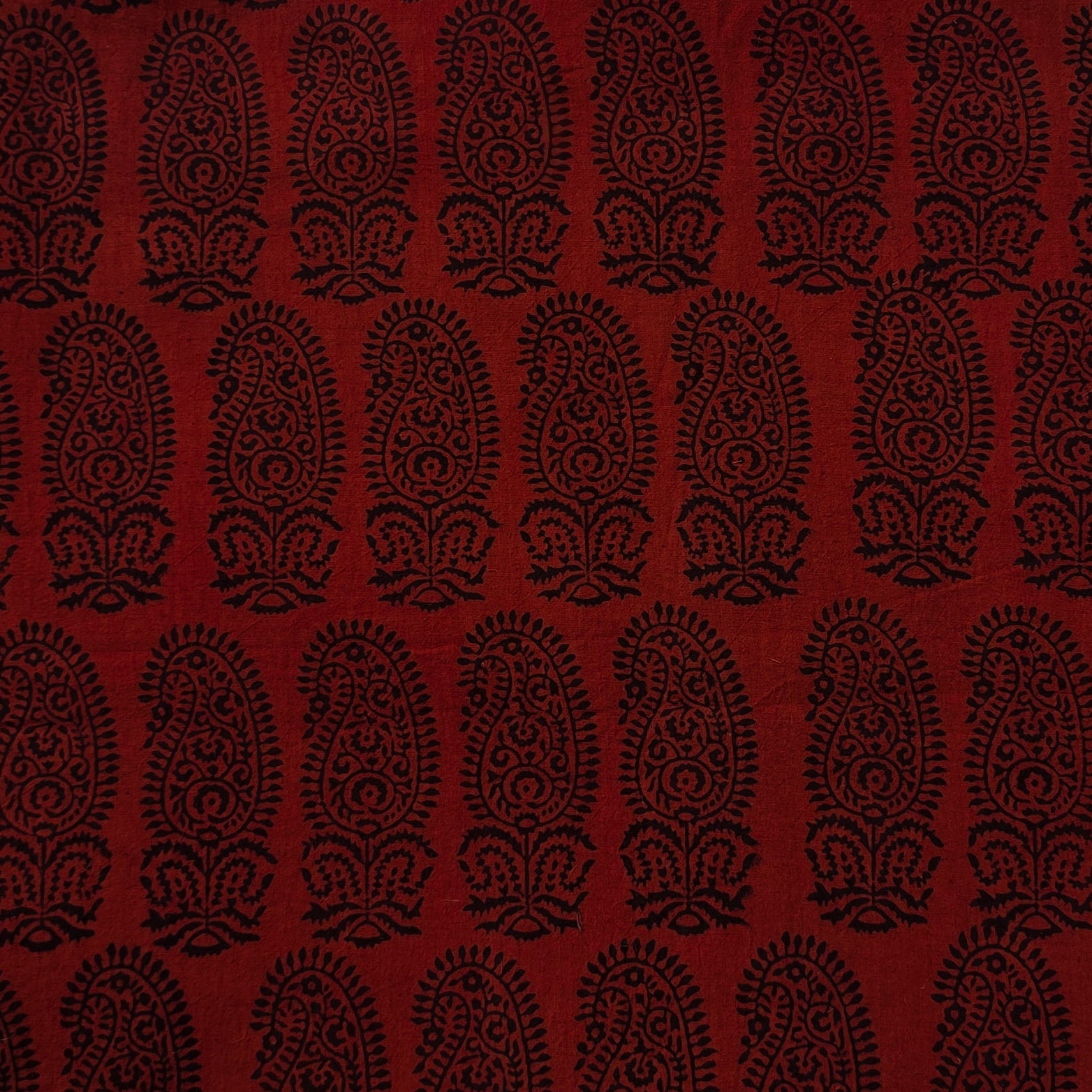 (PRE-CUT 2 METER) Pure Cotton Gamthi Rust Red With Black Big Fat Kairi ...