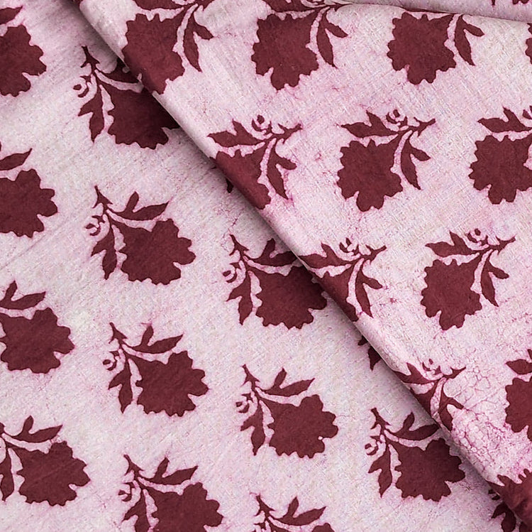 Pure Cotton Dabu Old Mauve With White Flower Motif Hand Block Print Fa ...