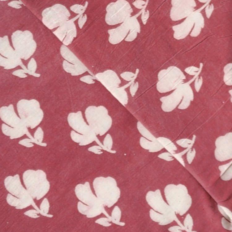 Pure Cotton Dabu Old Mauve With White Flower Motif Hand Block Print Fa ...