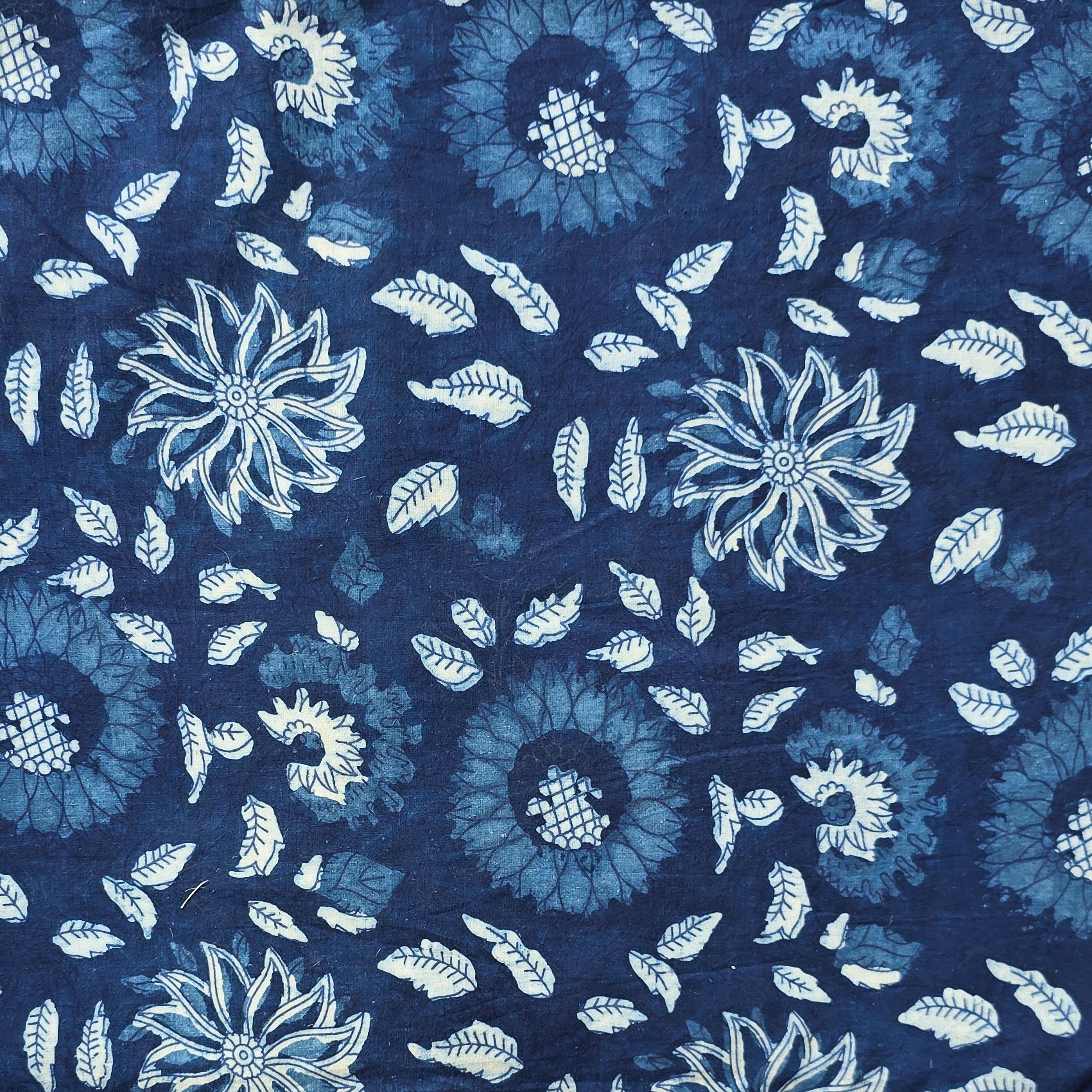 Pure Cotton Indigo With White And Blue Flowers Hand Block Print Fabric ...
