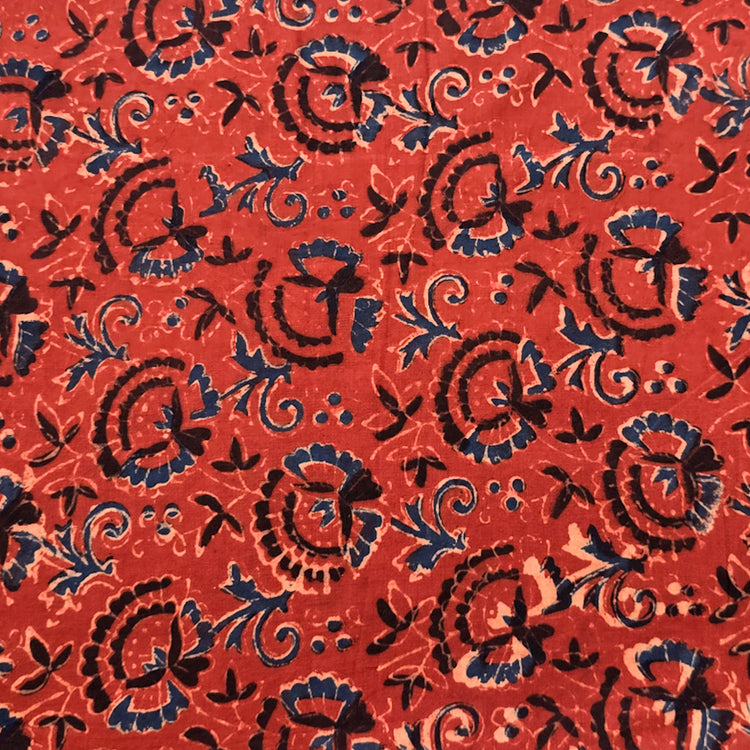 (PRE-CUT 2 METER) Pure Cotton Ajrak Red With Black And Blue Flower Jaa ...