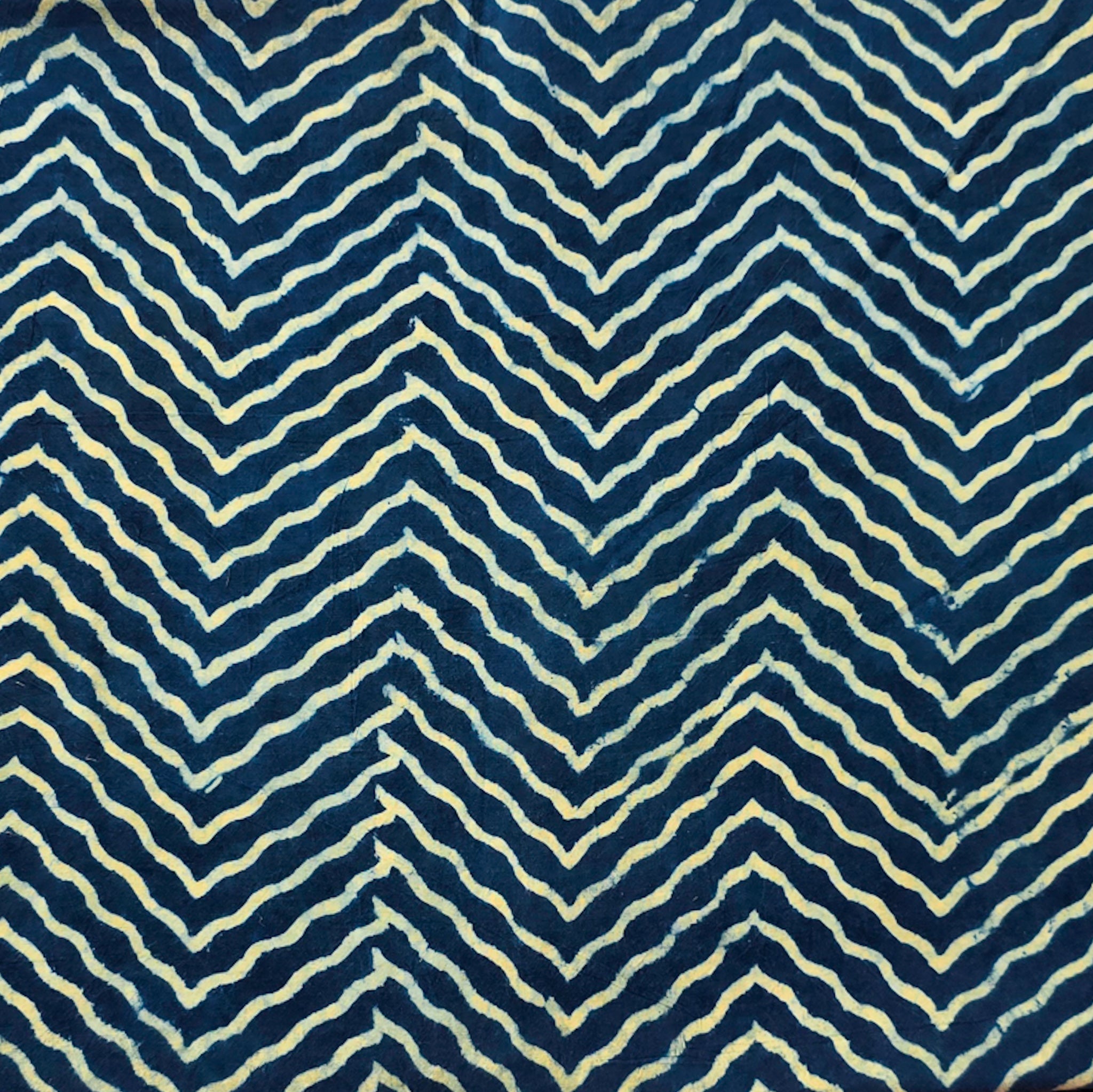 (PRE-CUT 2.45 METER) Pure Cotton Ajrak Blue With Light Yellow Zig-Zag – Sanskruti