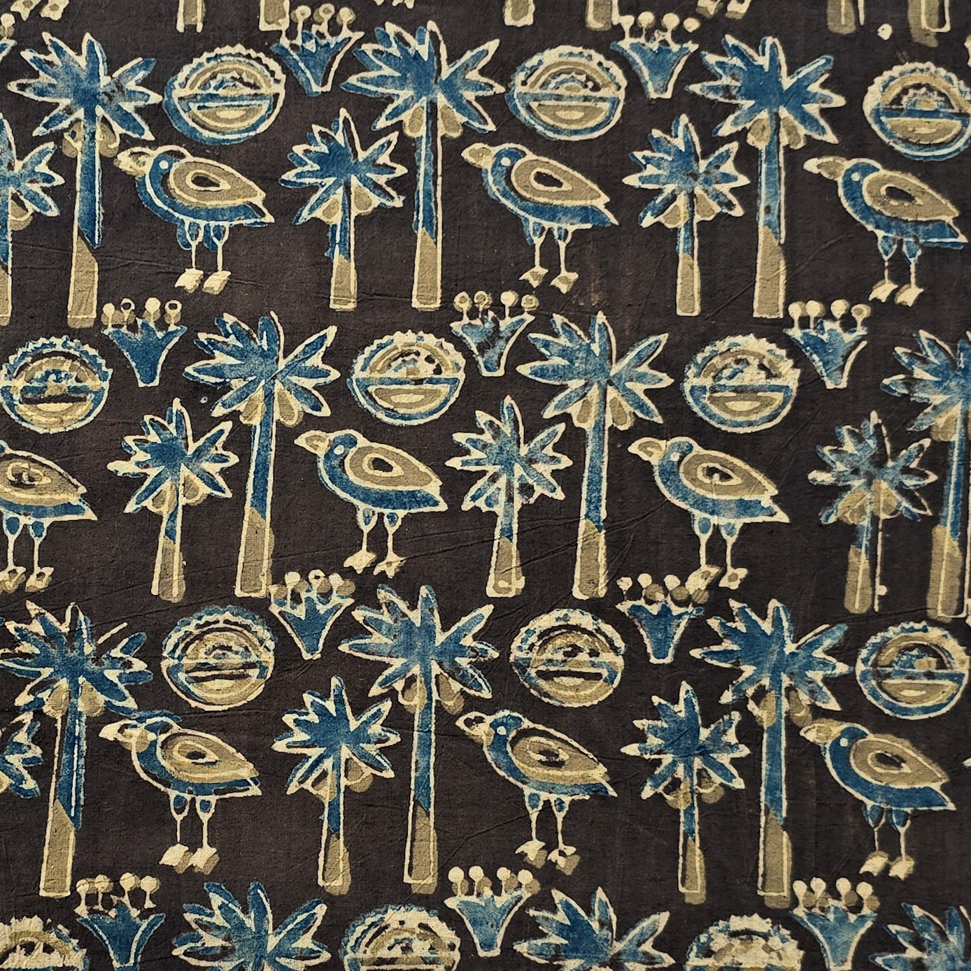 Pure Cotton Ajrak Sandy Brown With Rust Blue Coconut Tree Farm Hand Bl ...