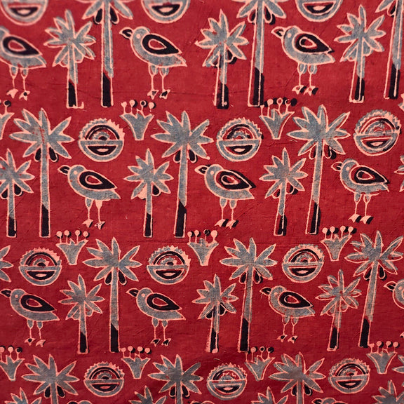 Pure Cotton Ajrak Rust Red With Rust Blue Coconut Tree Farm Hand Block ...