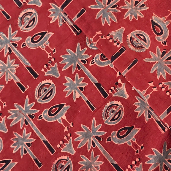 Pure Cotton Ajrak Rust Red With Rust Blue Coconut Tree Farm Hand Block ...