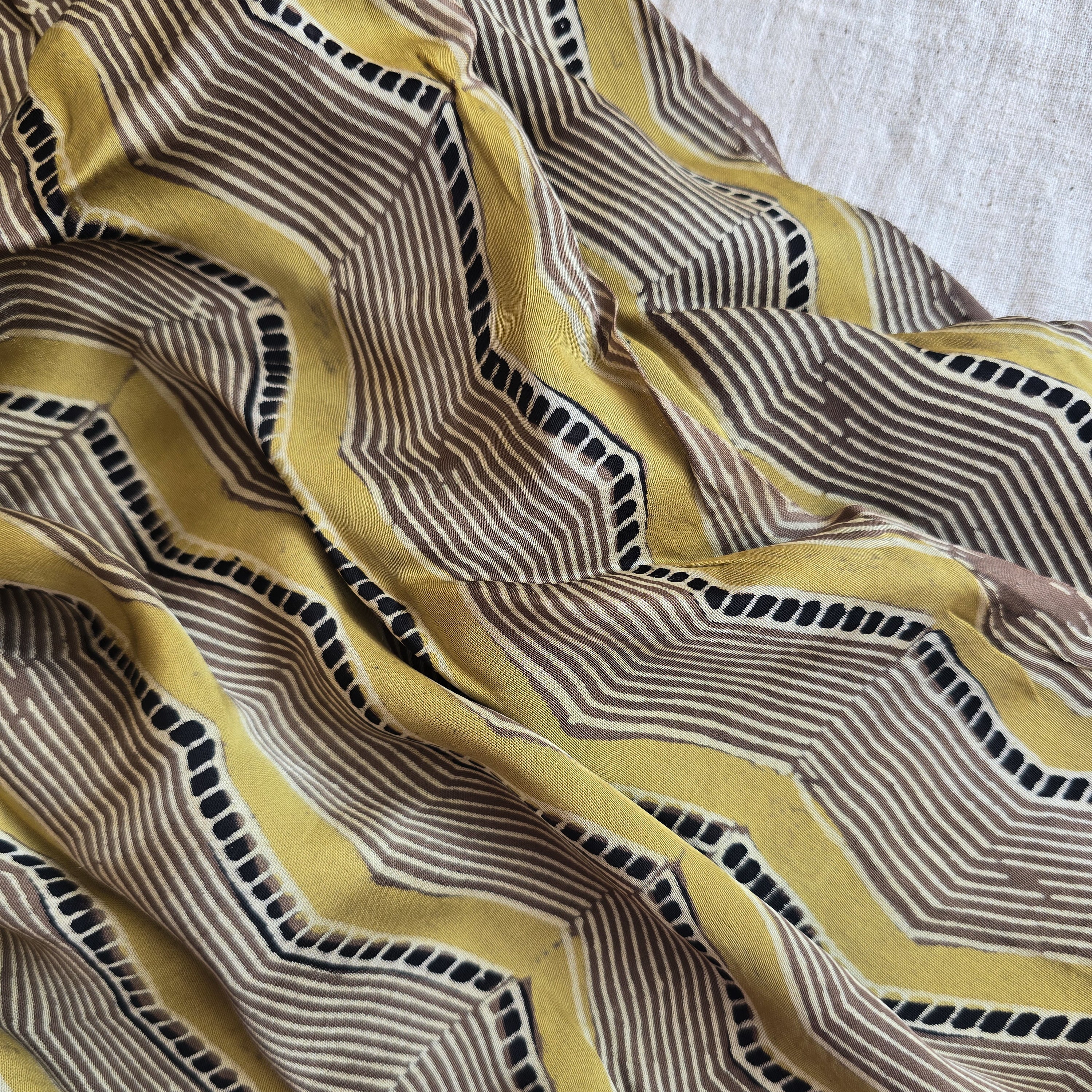 Modal Silk Sandy Brown With Cream Zig-Zag Fabric – Sanskruti
