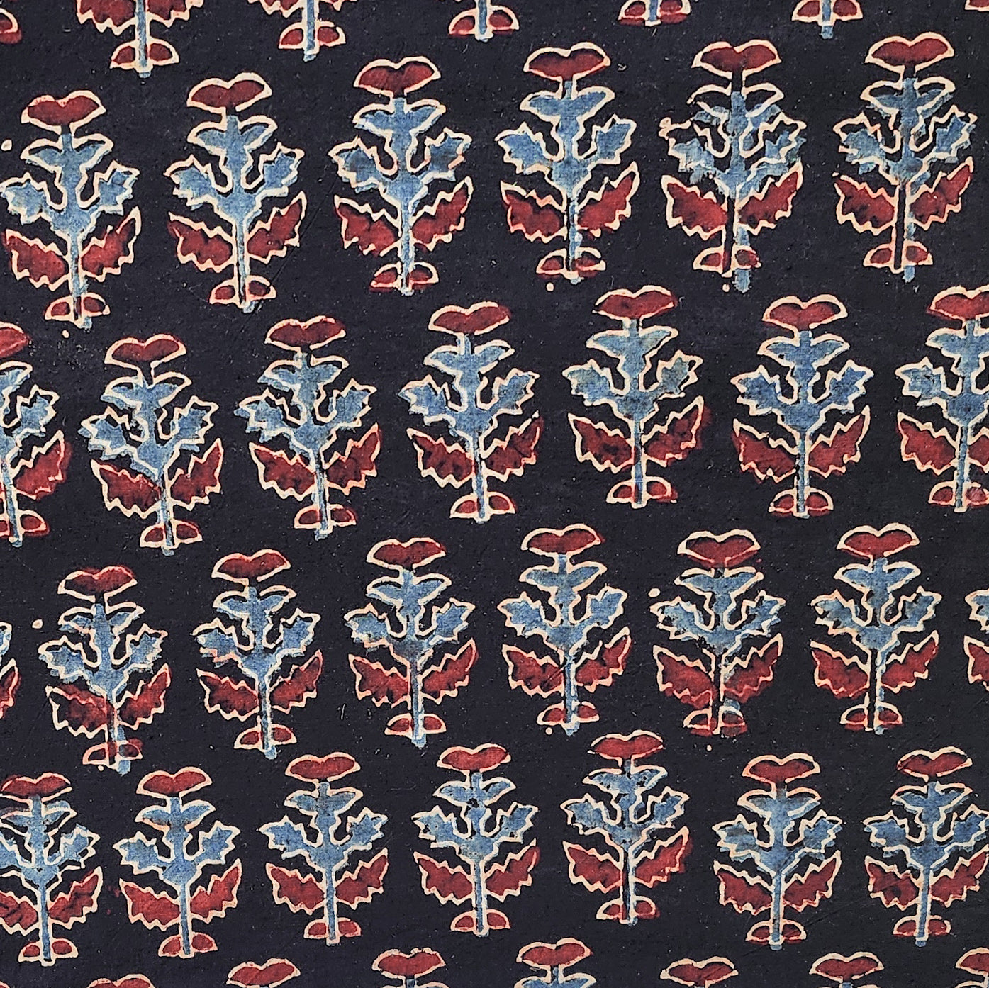 (PRE-CUT 1.80 METER)Pure Cotton Ajrak Black With Blue Motif Hand Block ...