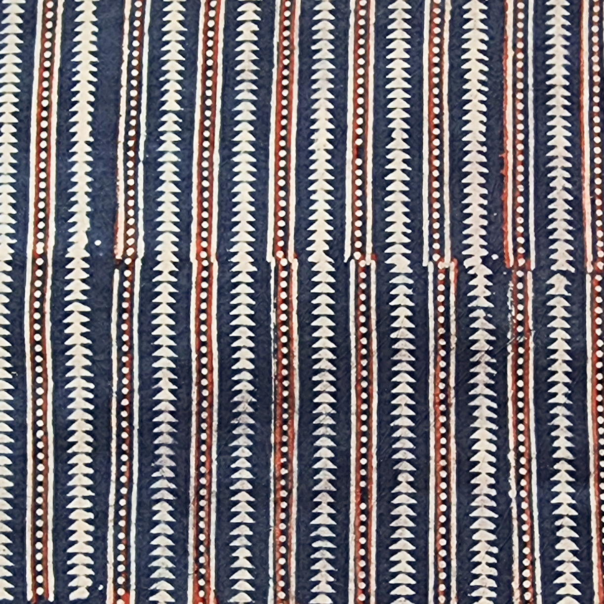 (PRE-CUT 2.40 METER) Pure Cotton Ajrak Blue With Border Stipes Hand Bl ...