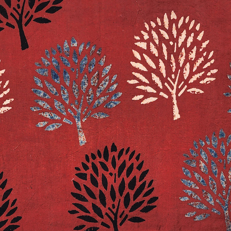 Pure Cotton Ajrak Rust Red With Cream And Rust Blue Banyan Tree Motif – Sanskruti