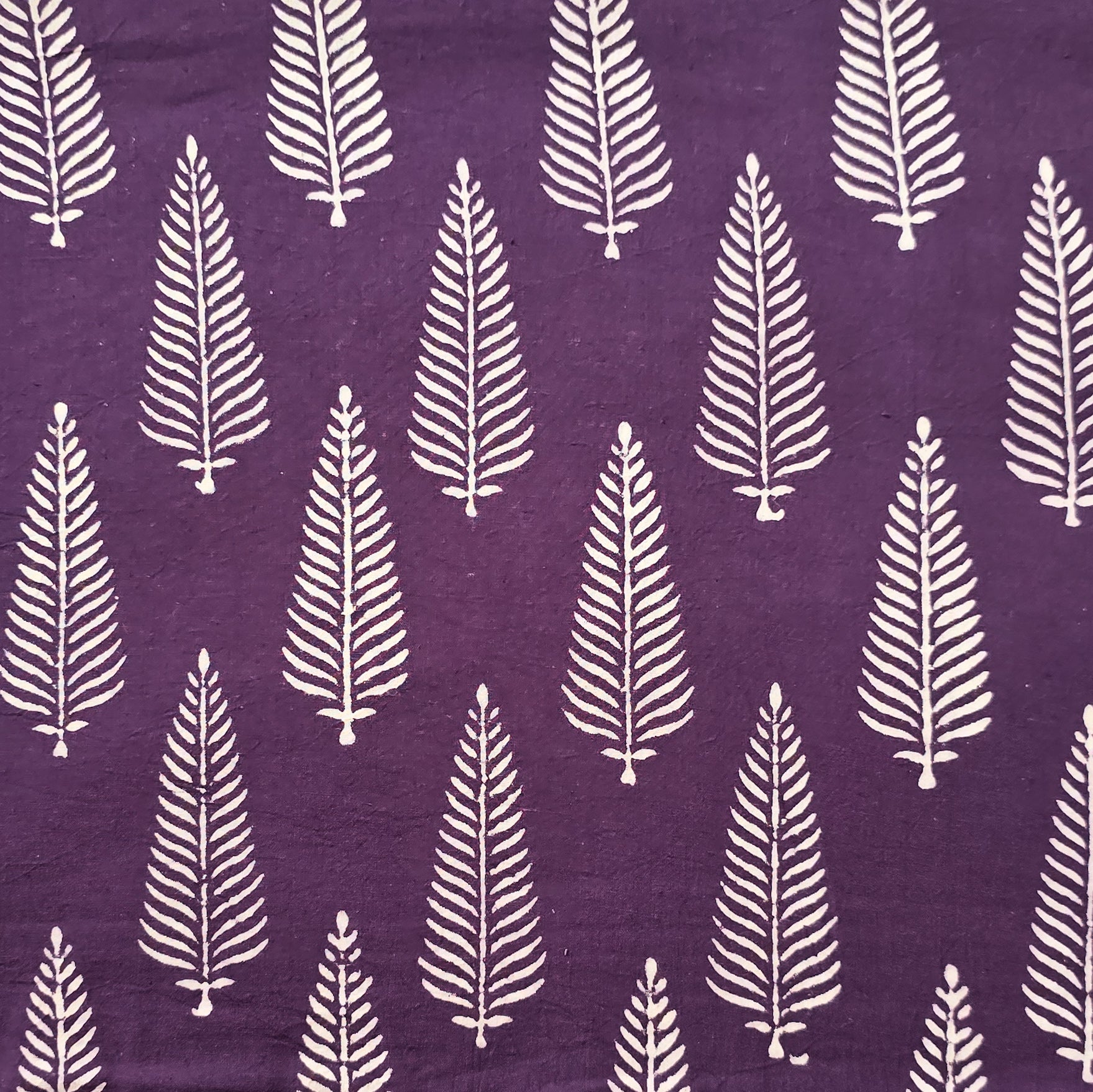 Pure Cotton Gamthi Purple With White Big Leafs Hand Block Print Fabric ...