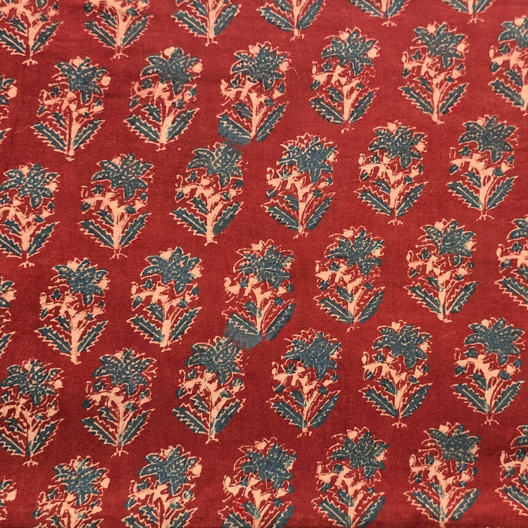 Pure Cotton Gad Ajrak Rust Red With Flower Motif Hand Block Print Fabr – Sanskruti