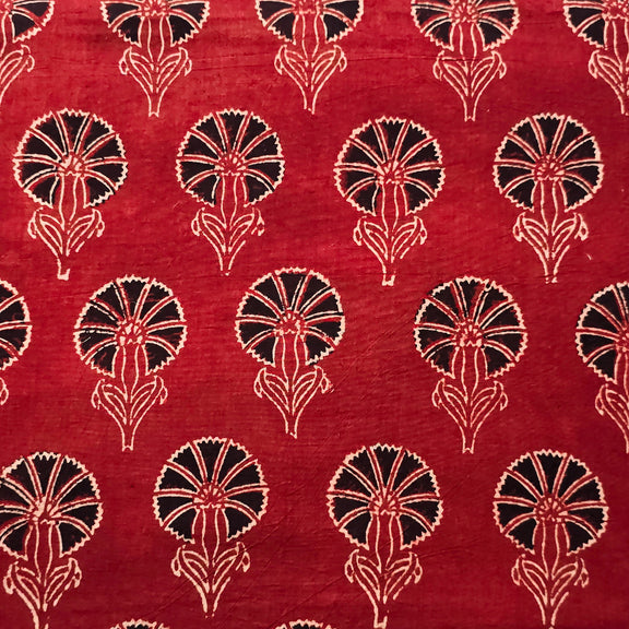 Pure Cotton Ajrak Vegetable Dyed Red With Black Flower Motif Hand Bloc – Sanskruti