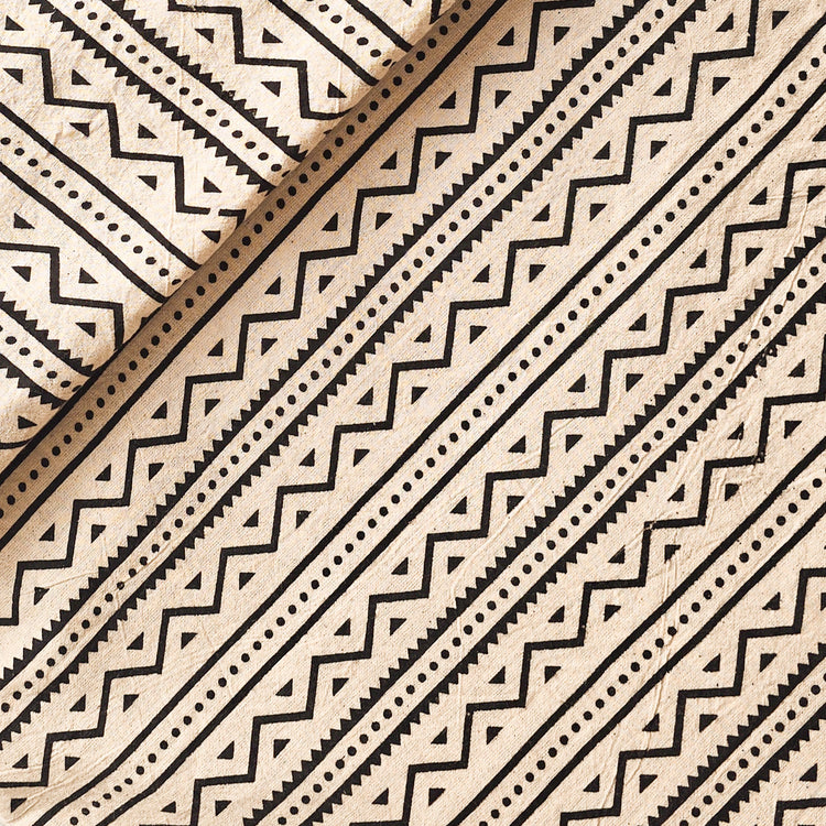 Pure Cotton Ajrak Vegetable Dyed Cream And Black Zig-Zag Border Design – Sanskruti