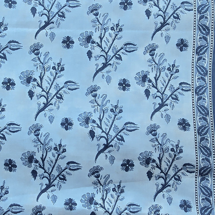 Pure Cotton Screen Print Powder Blue With Flower Motifs Fabric – Sanskruti
