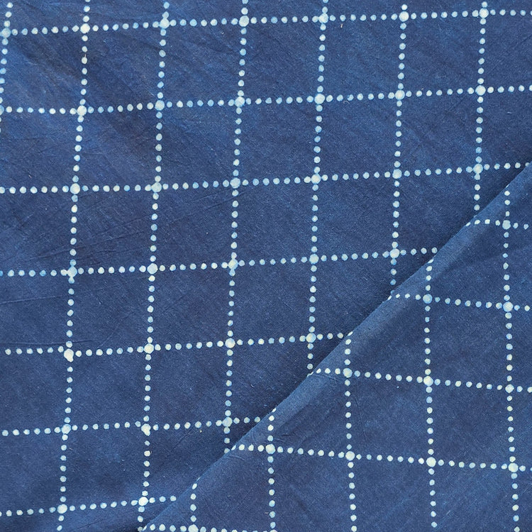 Pure Cotton Dabu Blue With Gingham pattern Hand Block Print Fabric ...