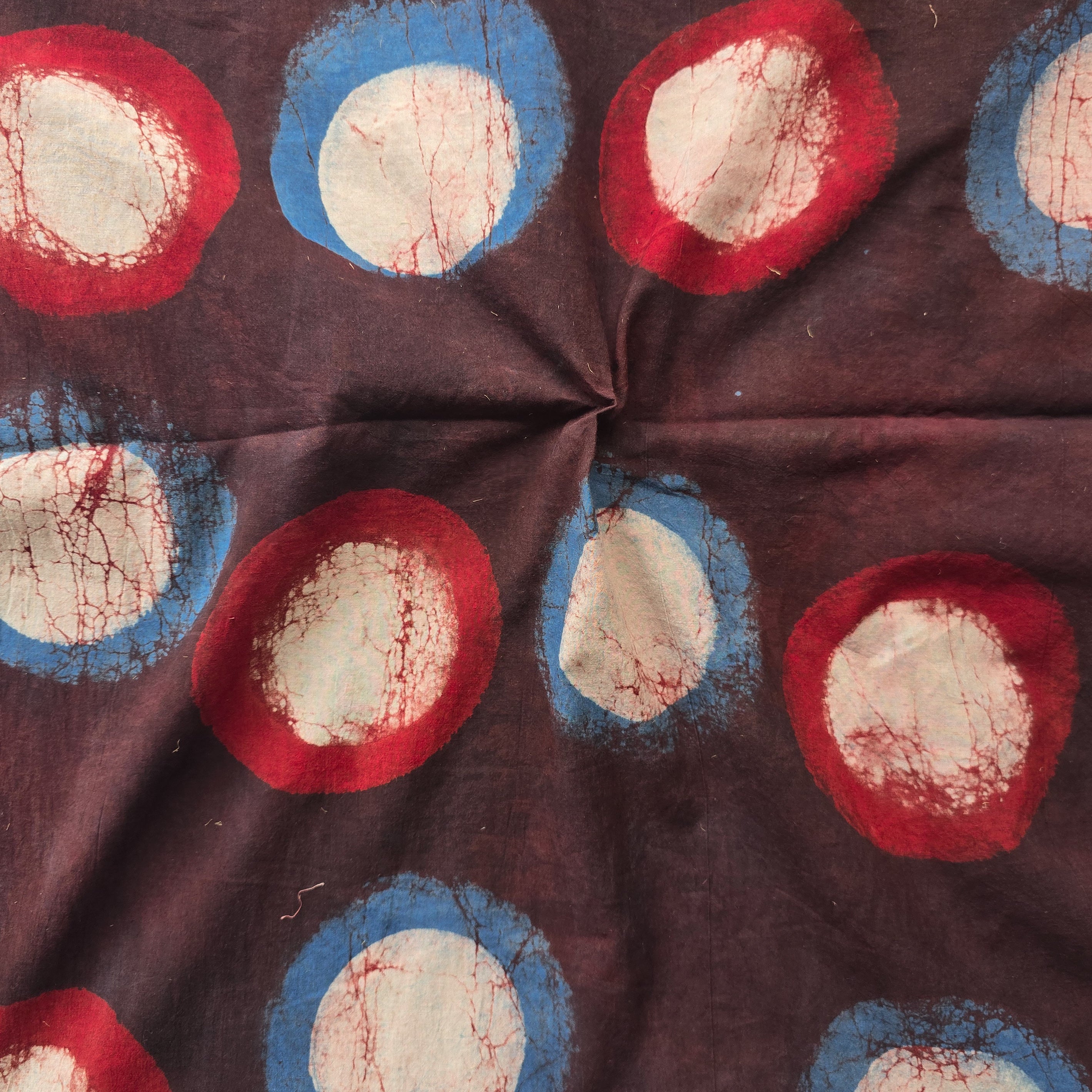 (PRE-CUT 1.95 METER) Pure Cotton Ajrak Dark Maroon With Big Circle Mot ...