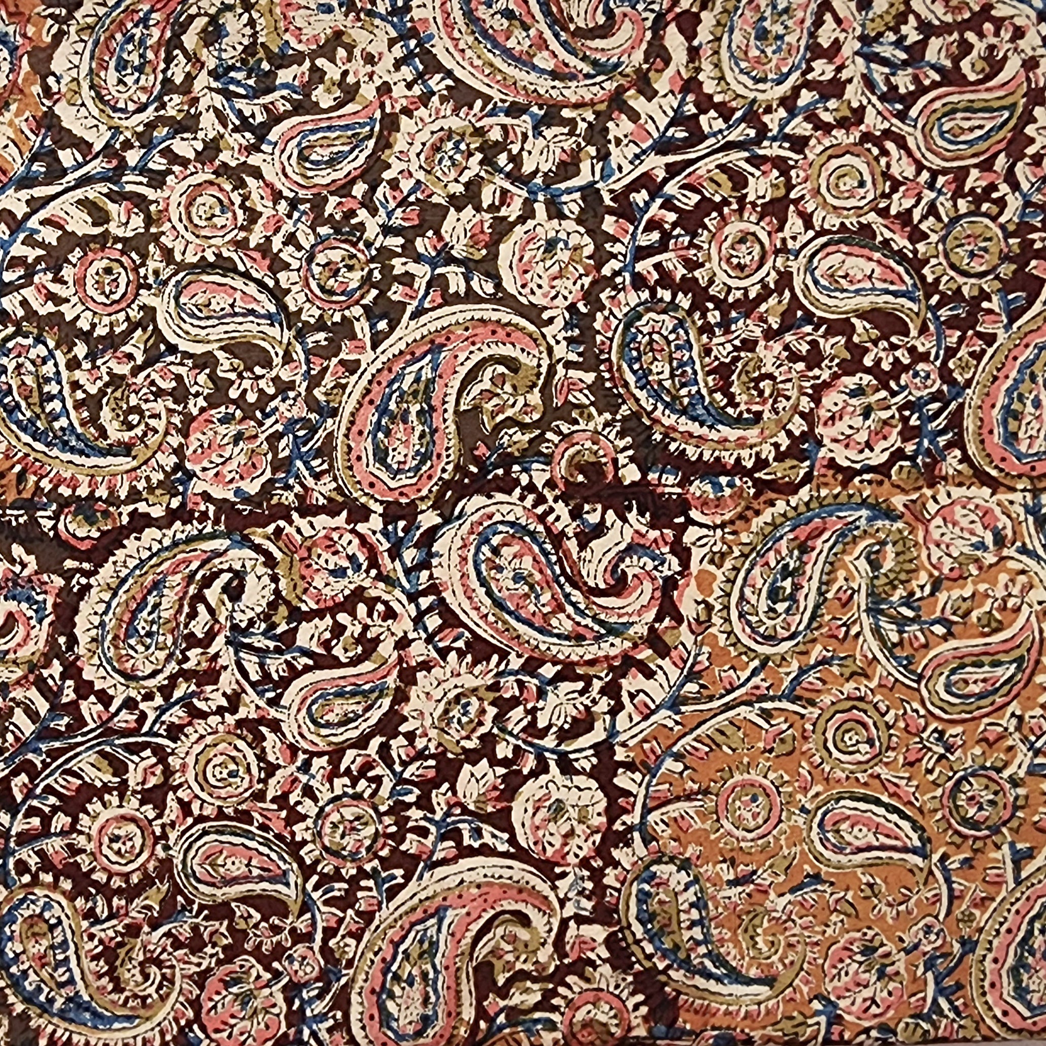 Pure Cotton Kalamkari Multicolor Blocks With Kairi Jaal Hand Block Pri ...