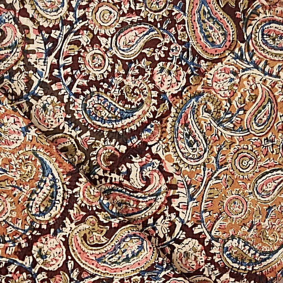 Pure Cotton Kalamkari Multicolor Blocks With Kairi Jaal Hand Block Pri ...