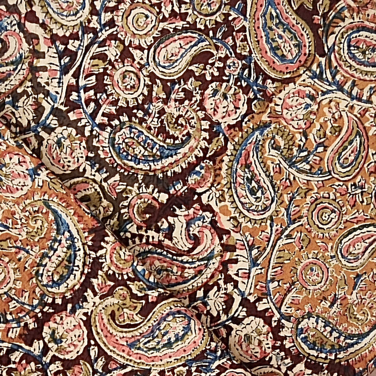 Pure Cotton Kalamkari Multicolor Blocks With Kairi Jaal Hand Block Pri ...