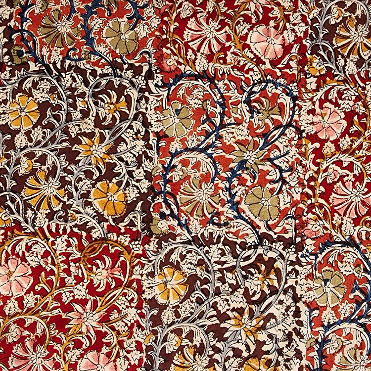 Pure Cotton Kalamkari Multicolor Block With Flower Jaal Hand Block Pri ...