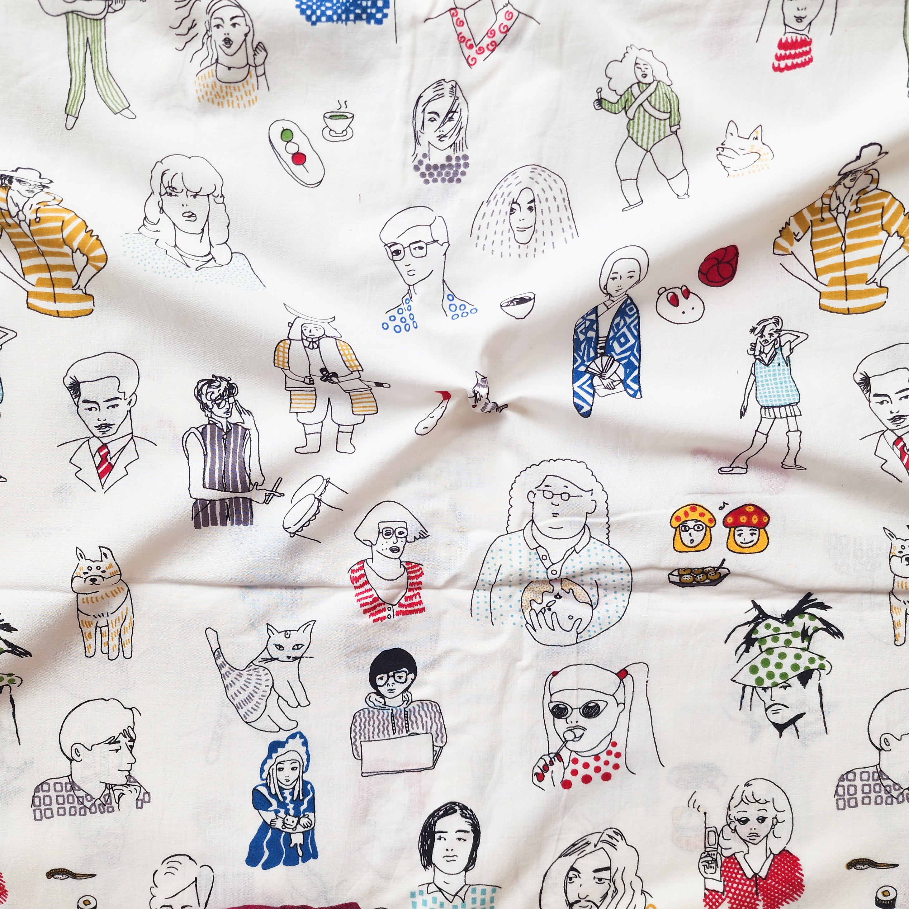 Pure Cotton White With Human Face Screen Print Fabric – Sanskruti