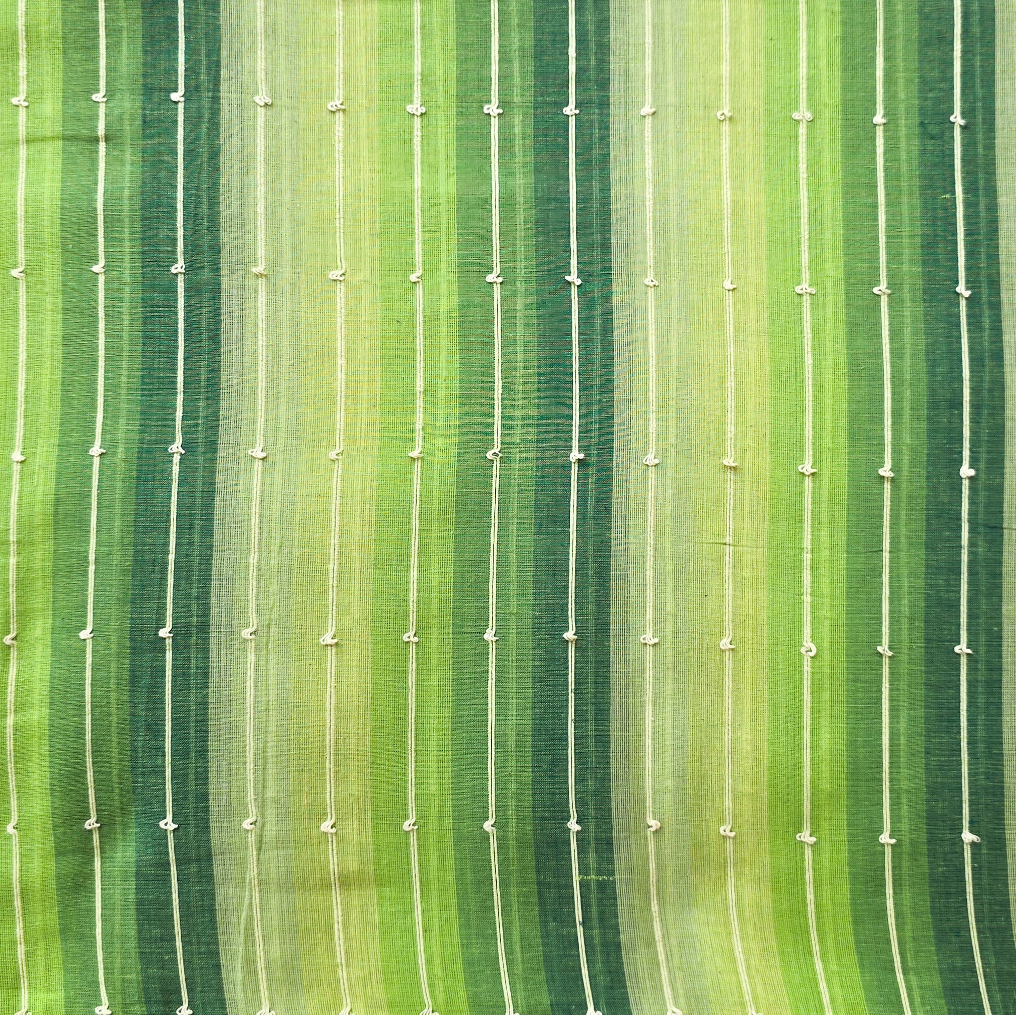 Mul Soft Cotton Shades Of Green With Cream Thread Stripes Fabric ...