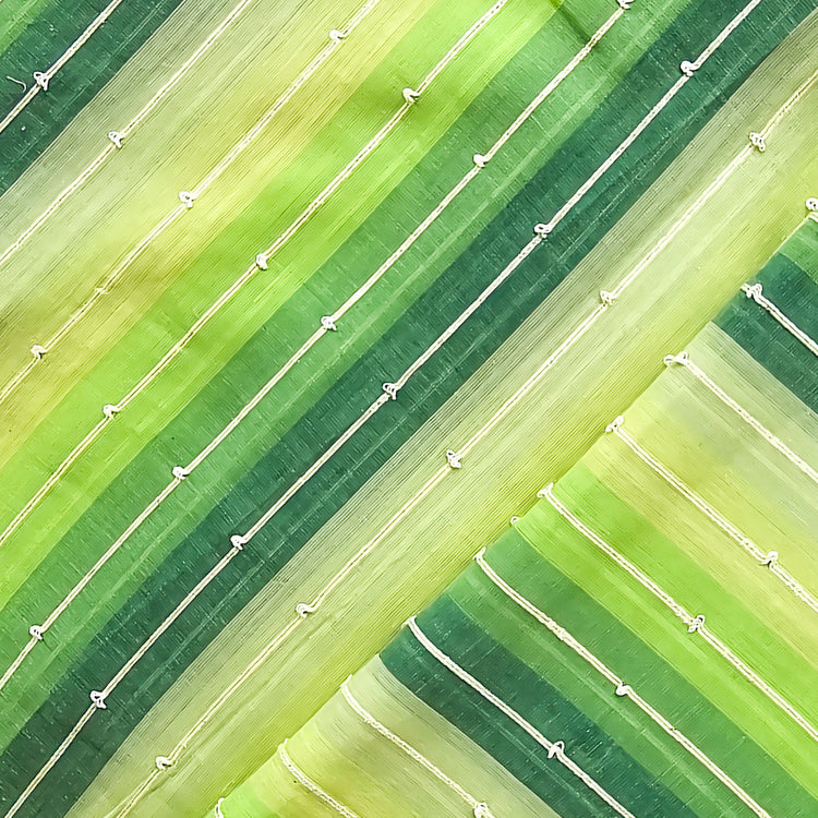 Mul Soft Cotton Shades Of Green With Cream Thread Stripes Fabric ...