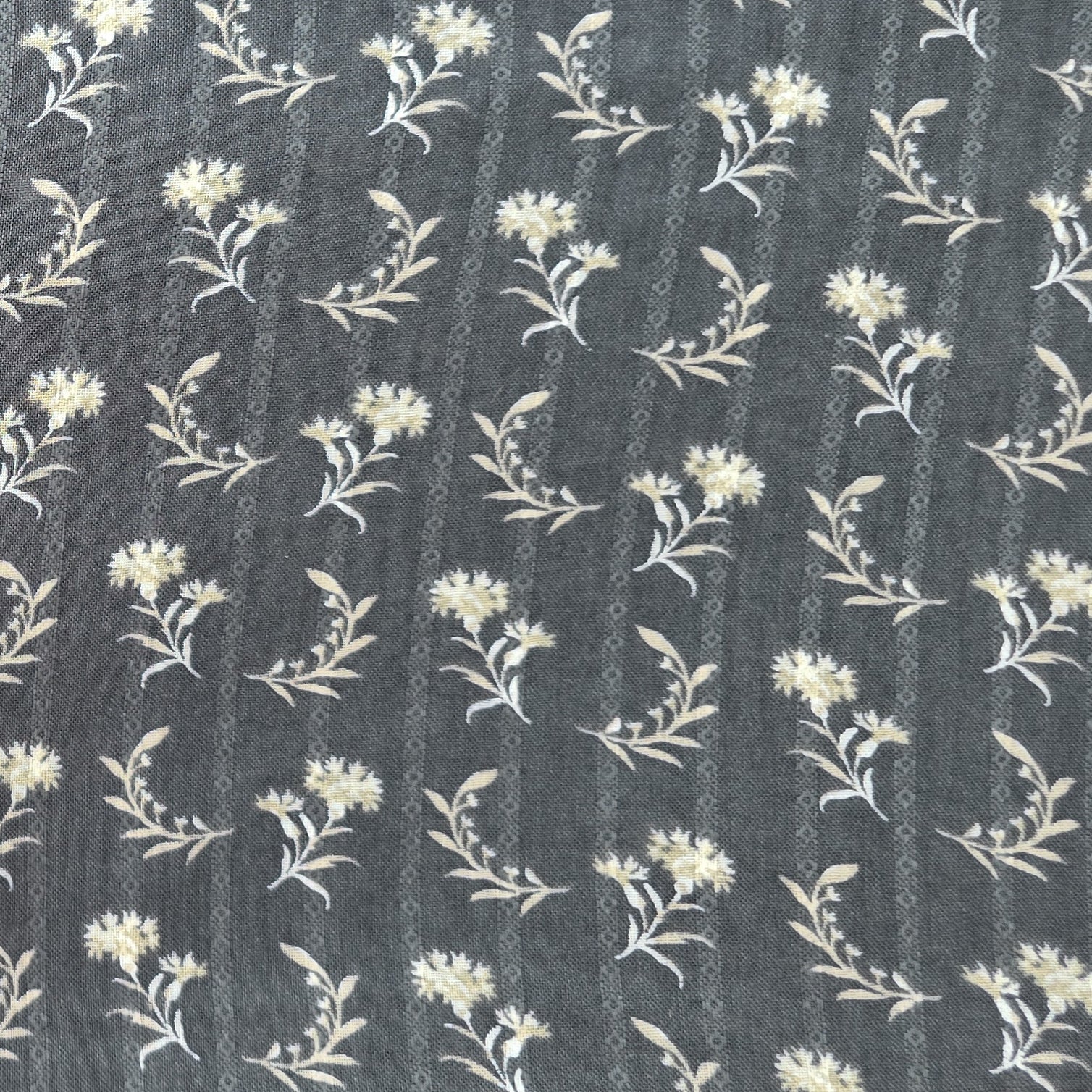 Dark Grey And Cream Small Flower Motif With Self Design Stripes Blende ...