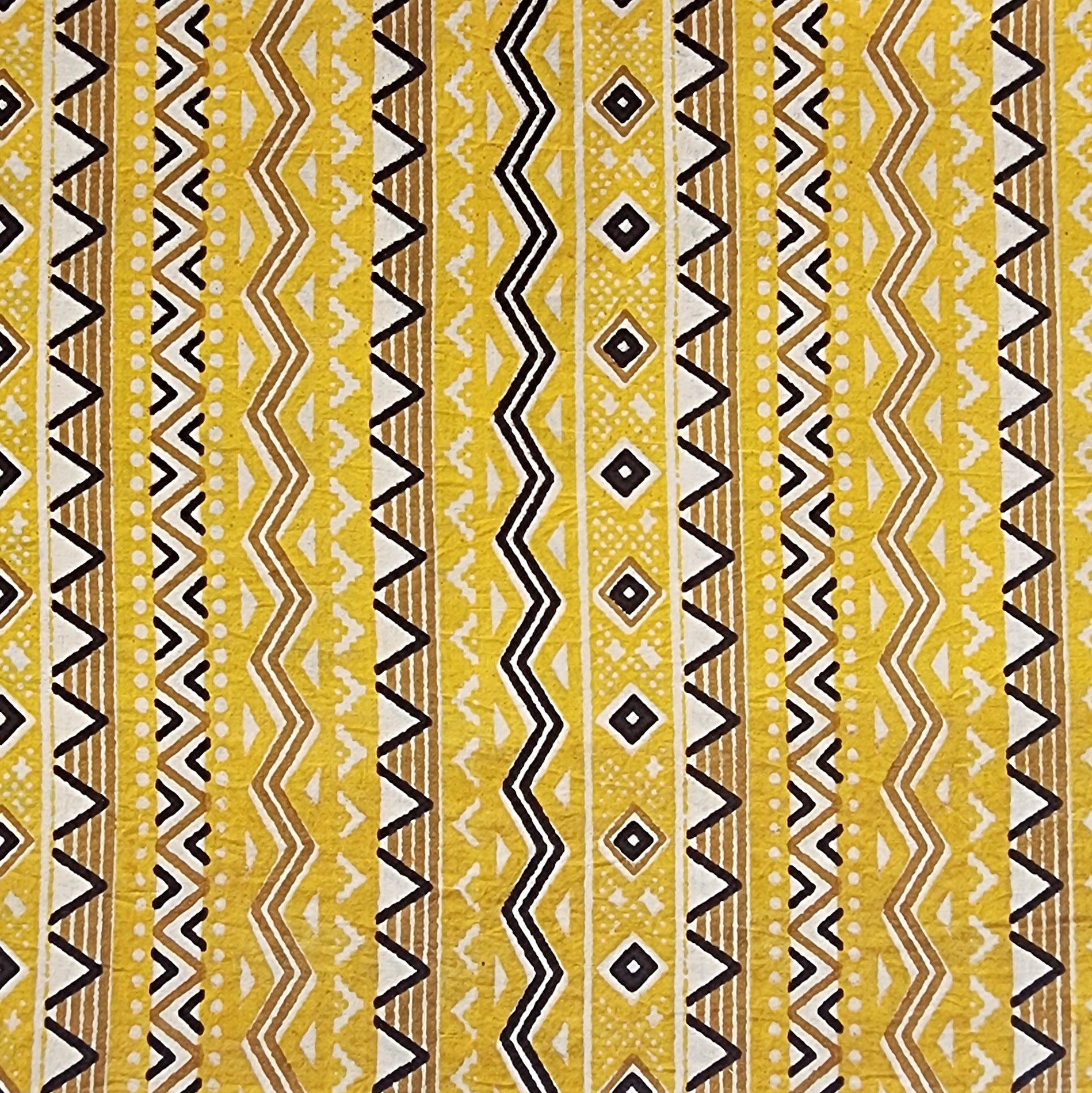 (PRE-CUT 2 METER) Pure Cotton Bagru Yellow With Black Border Stripes H ...