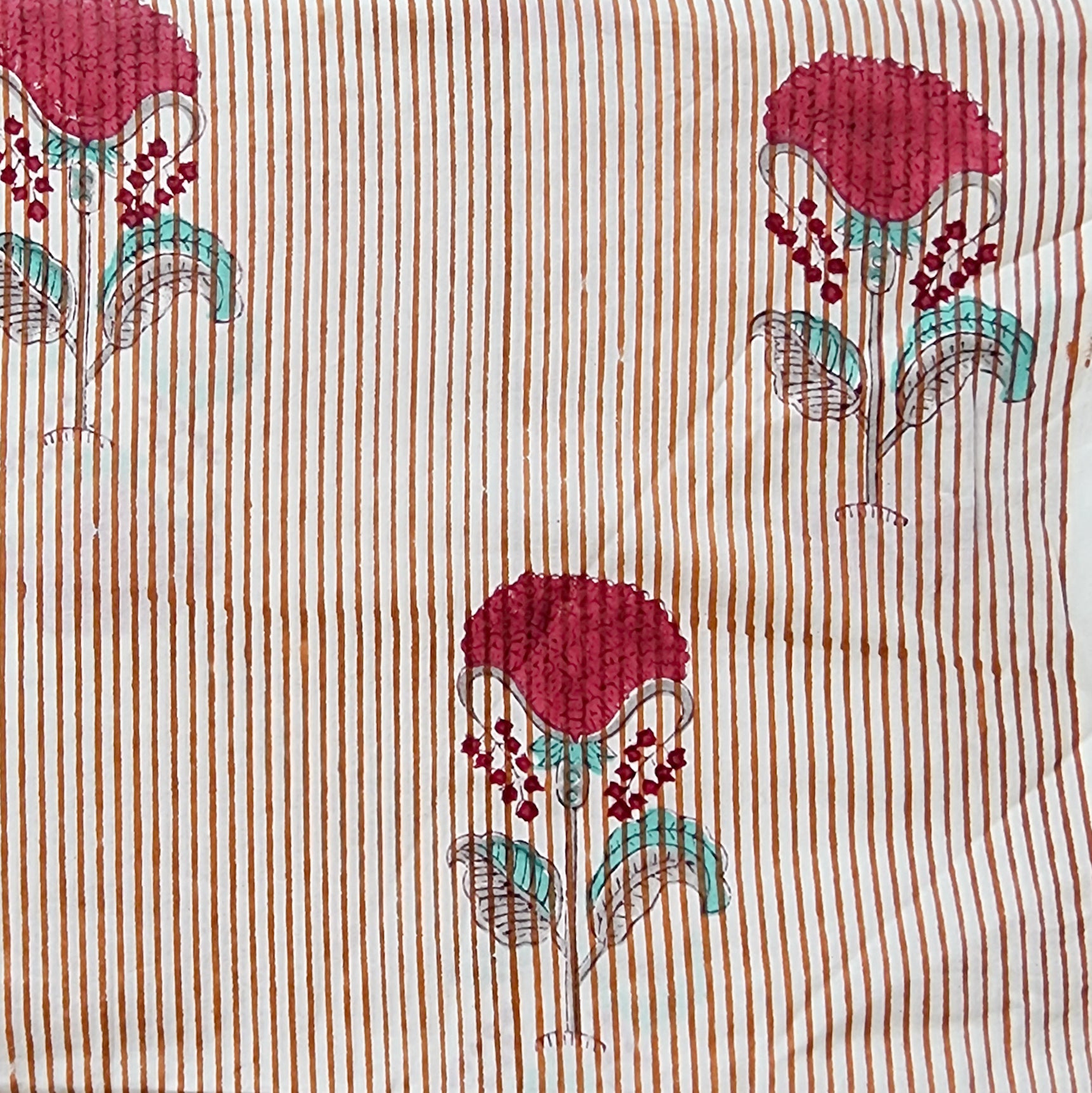 (PRE-CUT 1.25 METER) Pure Cotton Jaipuri White With Brown Stripes With ...