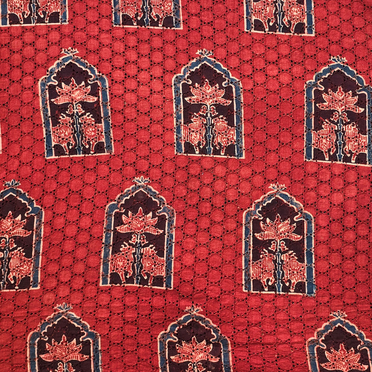 (PRE-CUT 1.60 METER) Pure Cotton Hakoba Ajrak Rust Red With Window Mot – Sanskruti