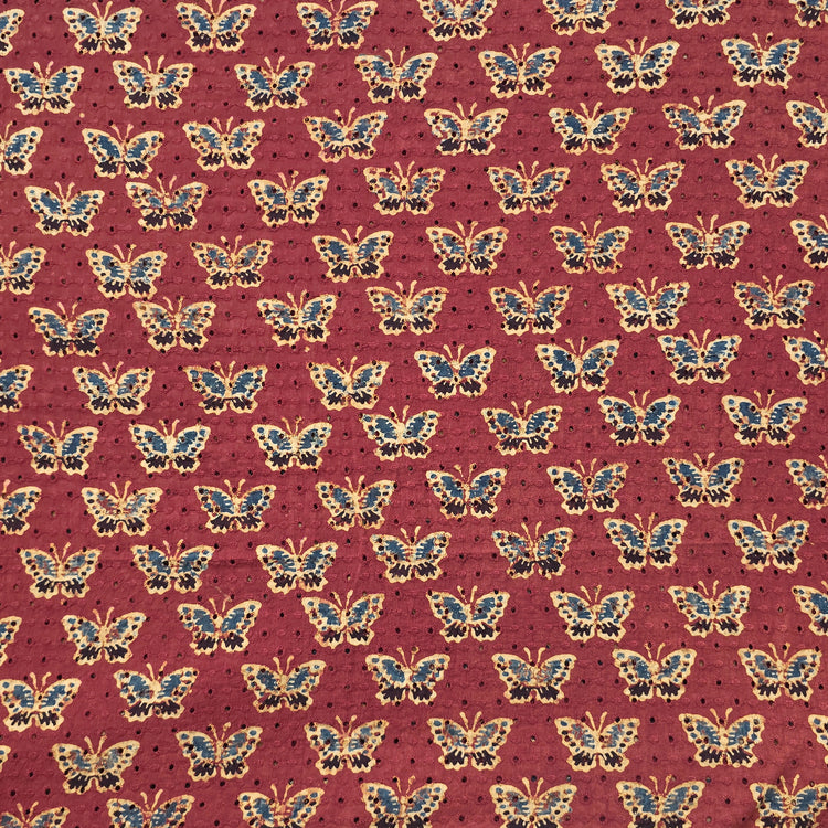Pure Cotton Hakoba Ajrak Rust Red With Butterfly Motif Hand Block Prin – Sanskruti
