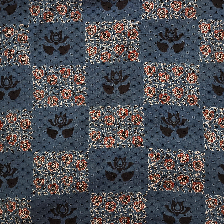 (PRE-CUT 2 METER) Pure Cotton Hakoba Ajrak Blue With Different Block D ...