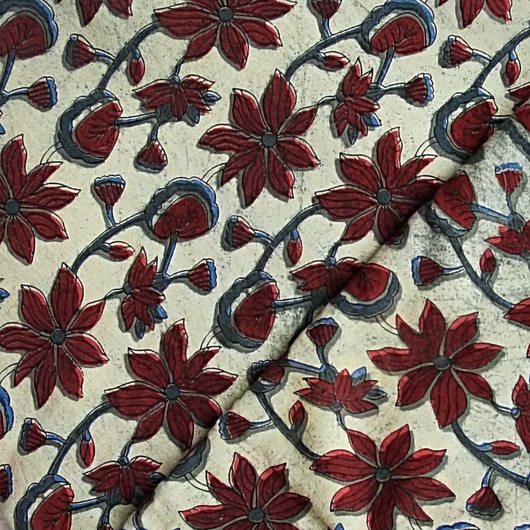 Pure Cotton Vanaspati Cream With Maroon Flower Jaal Hand Block Print F ...