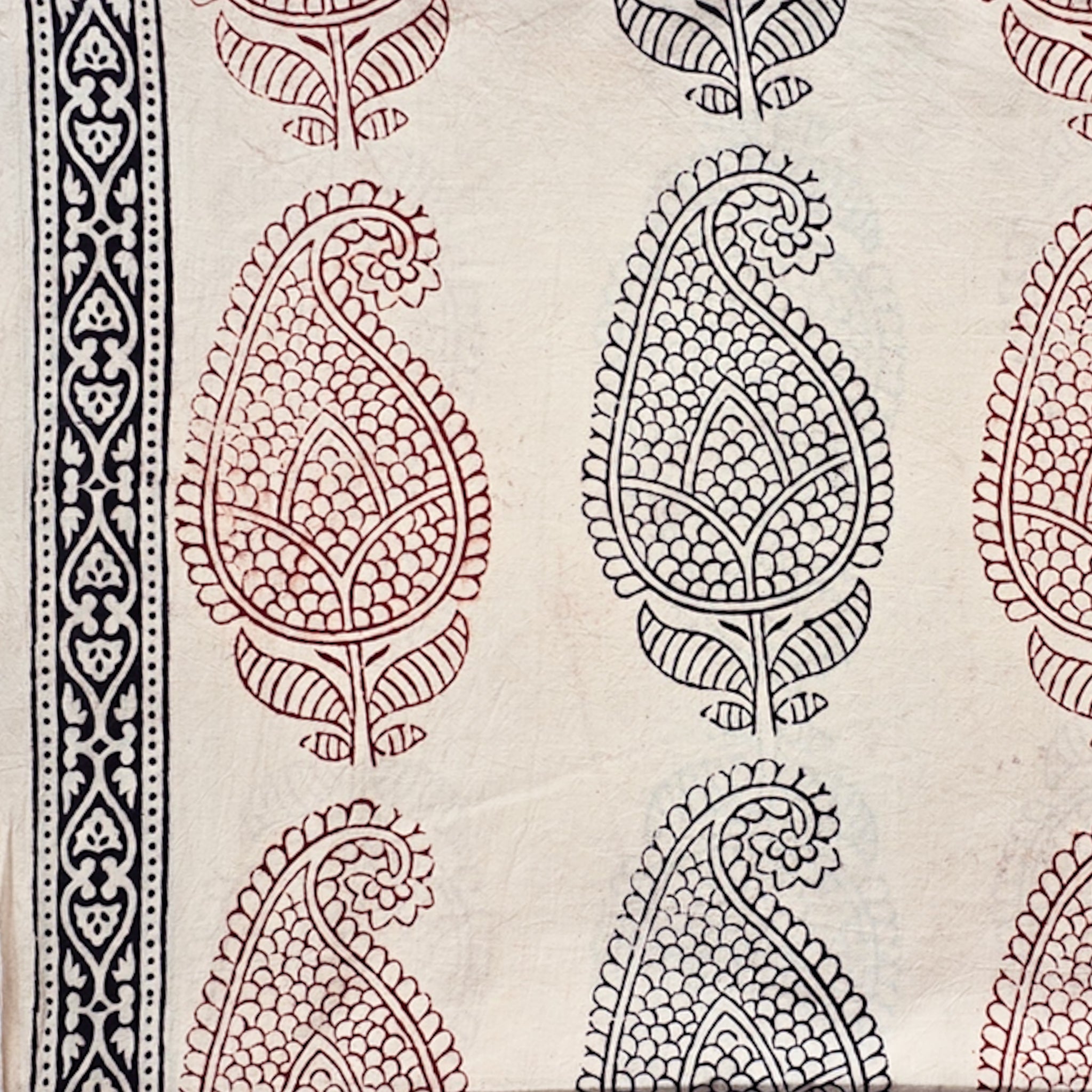 Pure Cotton Bagh Cream With Big Kairi Motif With Border Design Hand Bl ...