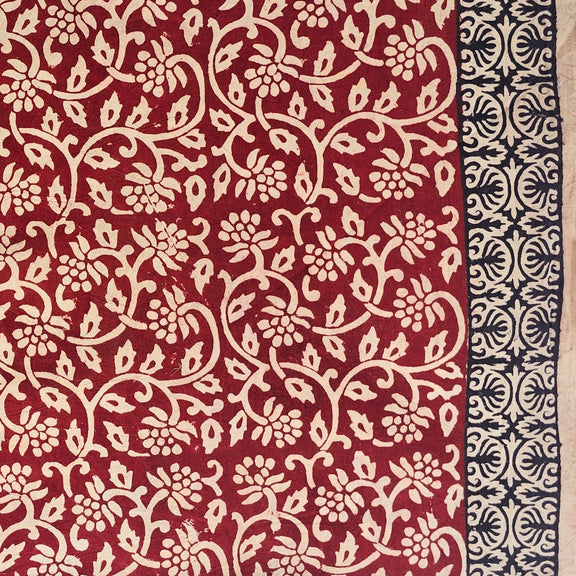 Pure Cotton Bagh Maroon With White Flower Jaal With Border Design Hand ...