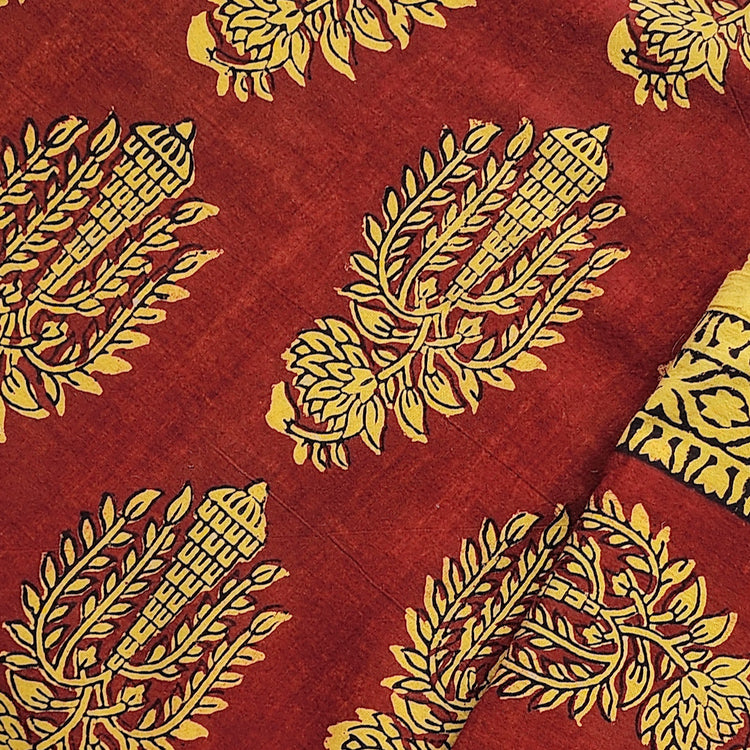 Pure Cotton Bagh Maroon With Yellow Plant Motif With Border Design Han ...