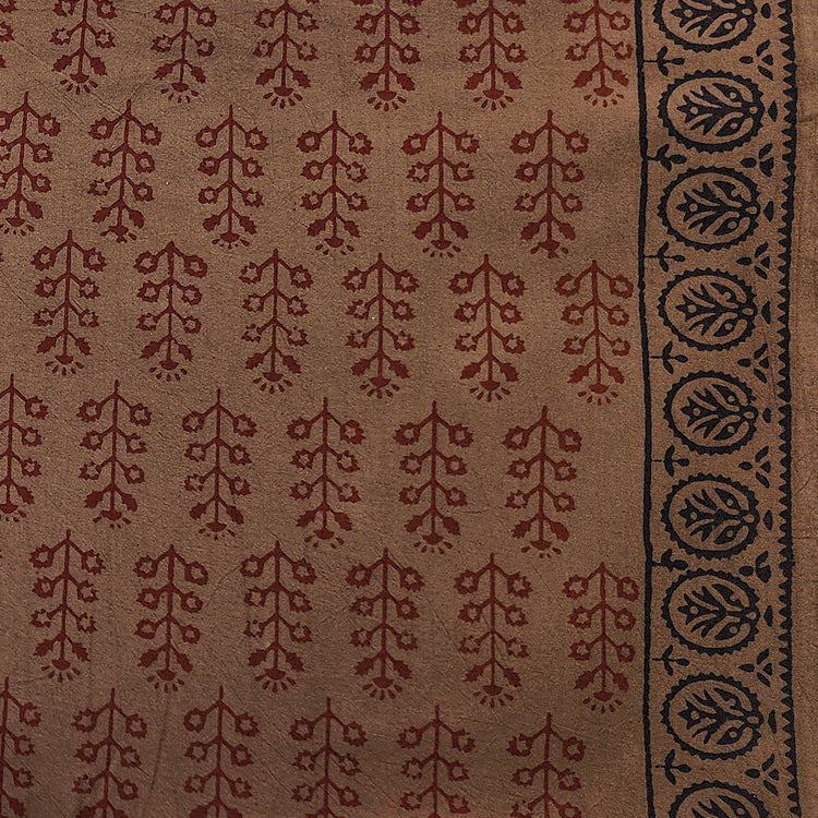 Pure Cotton Bagh Brown With Maroon Plant Motif With Border Design Hand ...