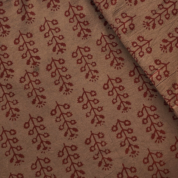 Pure Cotton Bagh Brown With Maroon Plant Motif With Border Design Hand ...
