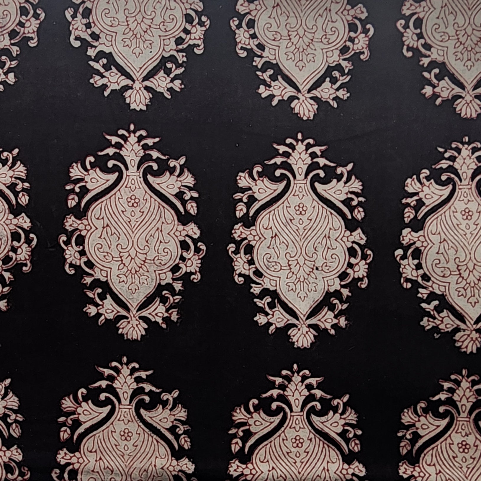 Pure Cotton Bagh Black With White Intricate Design Motif Hand Block Pr ...