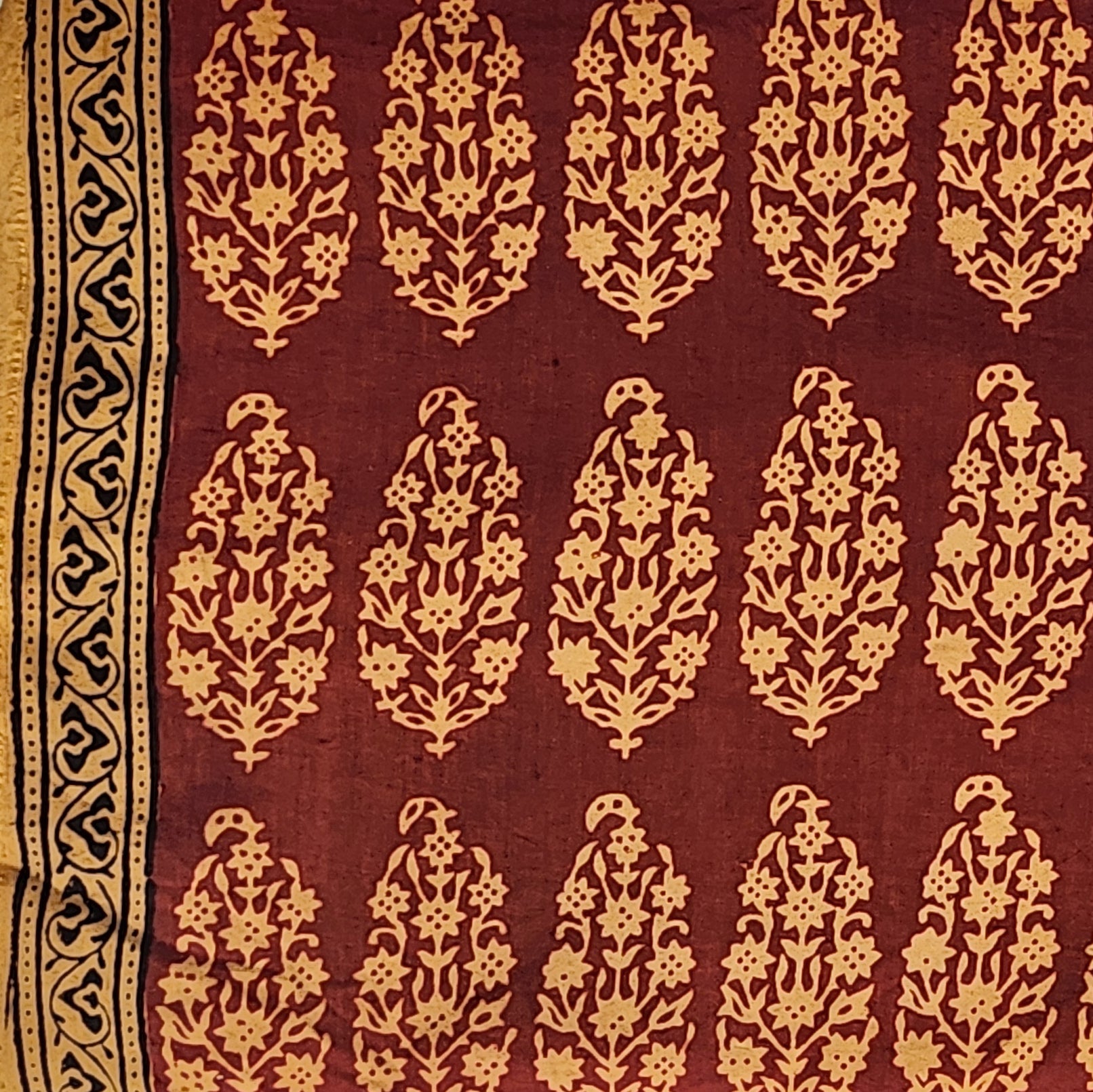 Pure Cotton Bagh Rust Red With Mustard Leaves Motif With Border Design ...