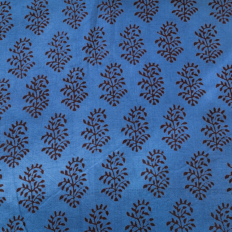 Pure Cotton Bagh Blue With Maroon Plant Motif With Border Design Hand ...