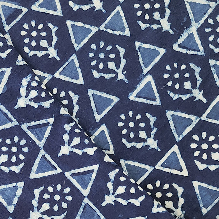 Pure Cotton Indigo Flower And Triangle Design Hand Block Print Fabric ...