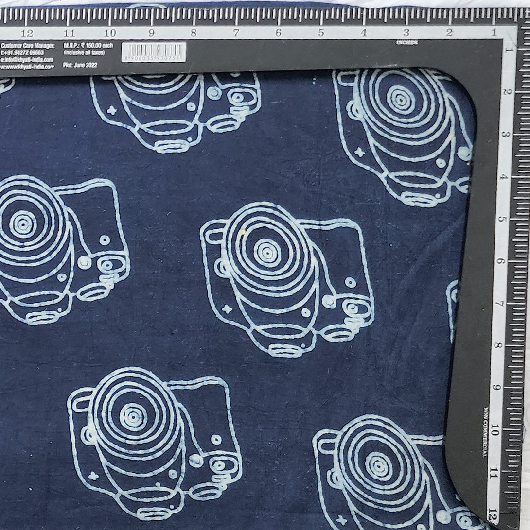 Pure Cotton Indigo Camera motif Hand Block Print Fabric – Sanskruti