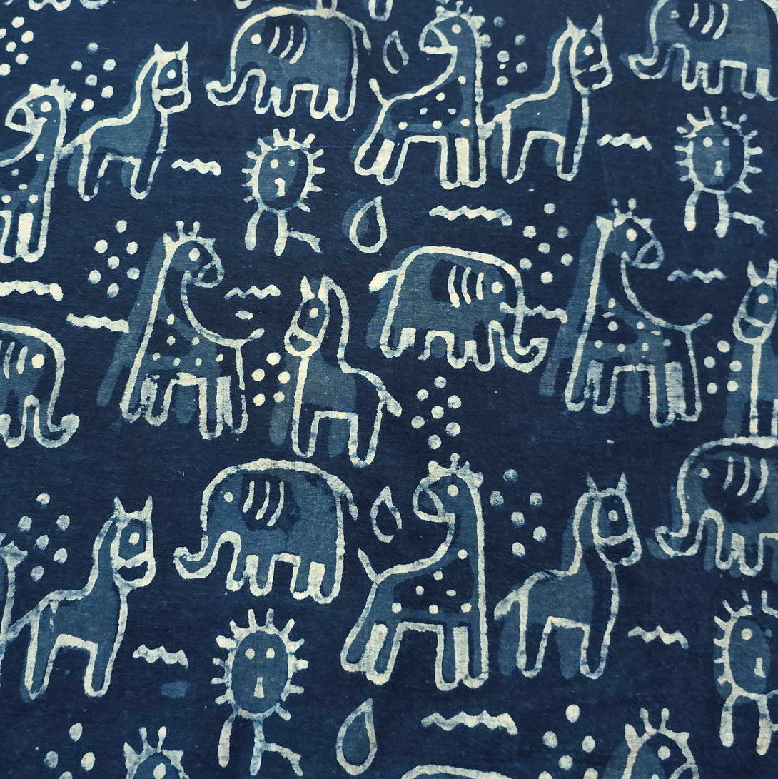 Pure Cotton Indigo animal Design Hand Block Print Fabric – Sanskruti