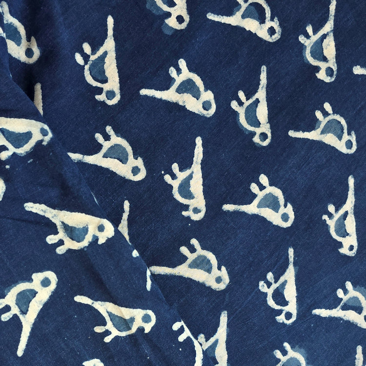 Pure Cotton Indigo Bird motif Hand Block Print Fabric – Sanskruti