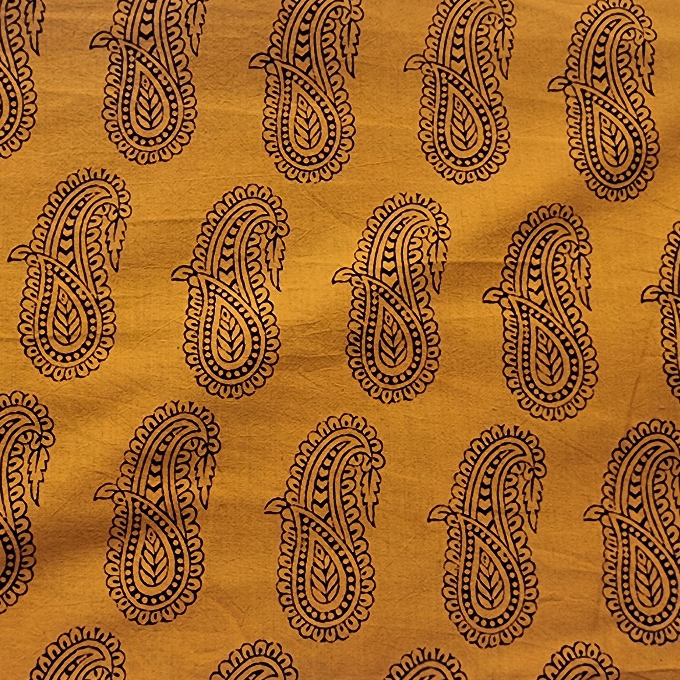 Pure Cotton Bagh Mustard With Black Kairi Motif With Border Design Han ...