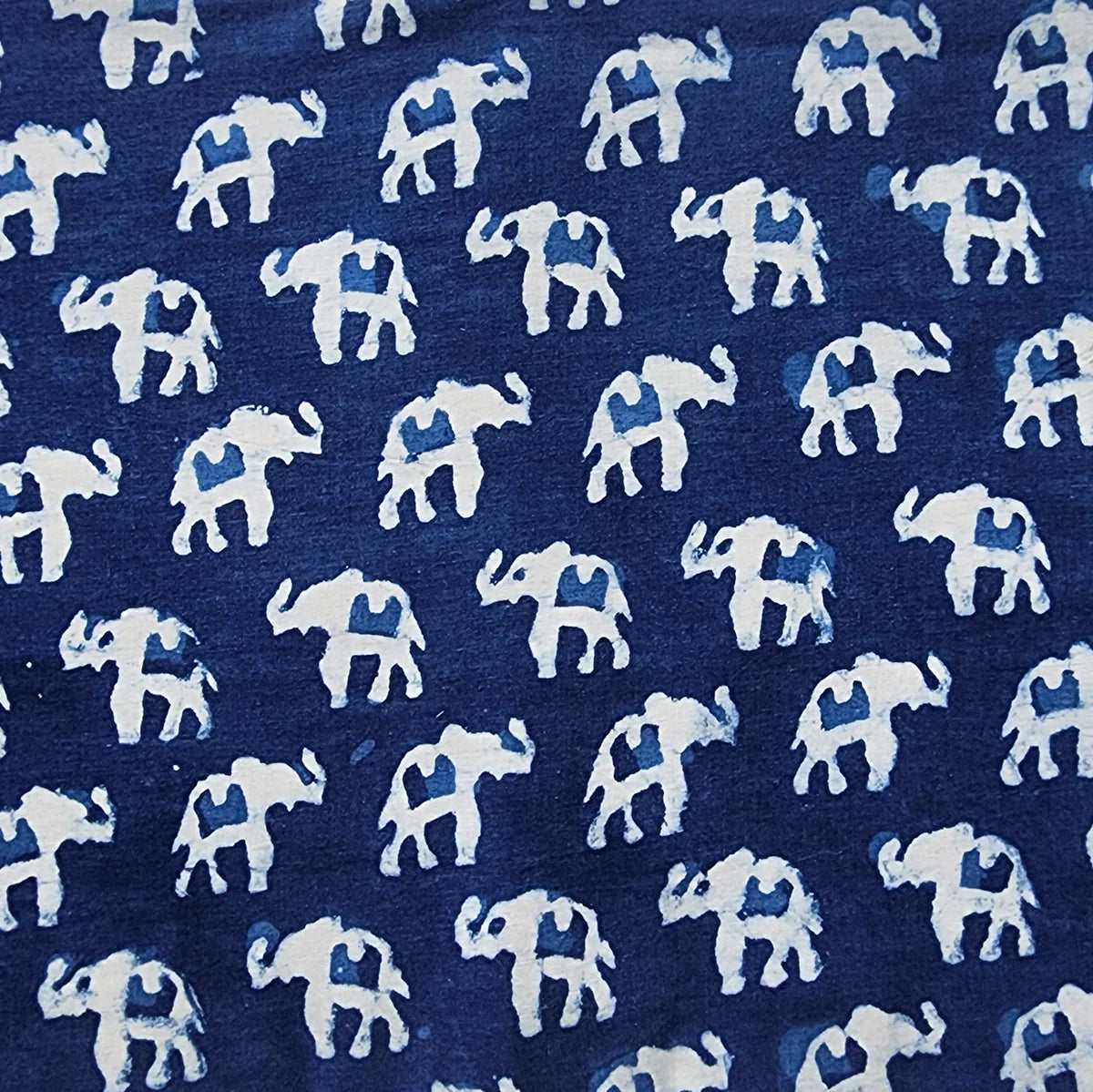 (Pre-Cut 1.10 Meter) Pure Cotton Indigo elephant motif Hand Block Prin ...