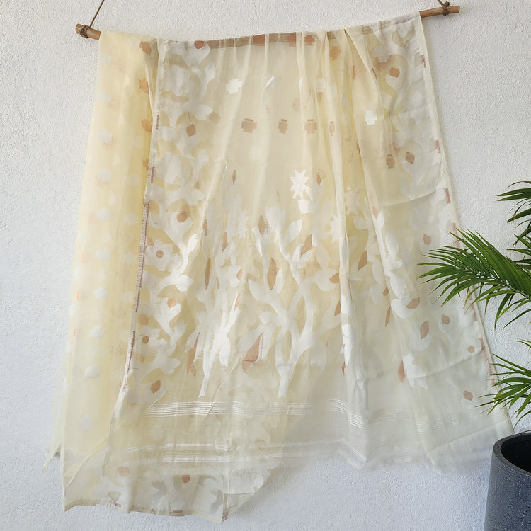 JAMDANI-Jamdani Brasso Cream With Copper Motifs Saree – Sanskruti