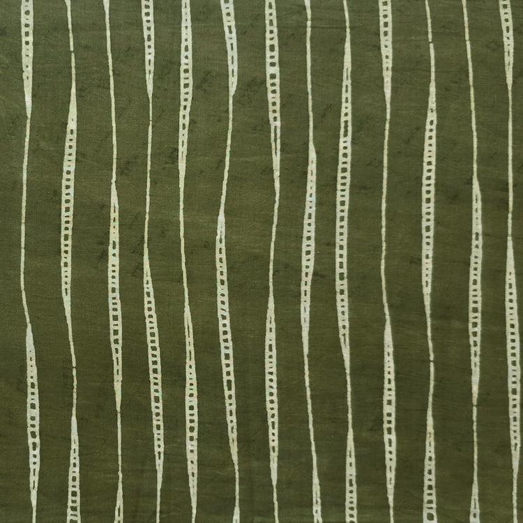 (PRE-CUT 2.18 METER) Pure Cotton Dabu Green And Off White Stripes Hand – Sanskruti